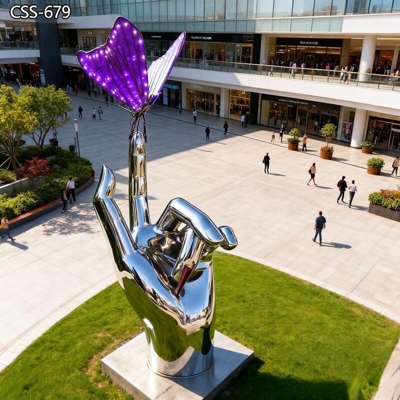 Stainless Steel Giant Hand Sculpture with Butterfly