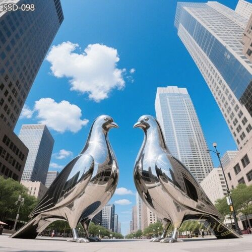 Stainless Steel Giant Pigeon Sculptures for Urban Public Art