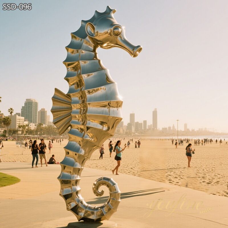 Contemporary Stainless Steel Seahorse Sculpture for Coastal