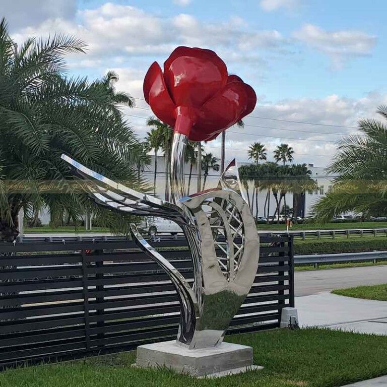 Outdoor Stainless Steel Rose Sculpture SSP-025